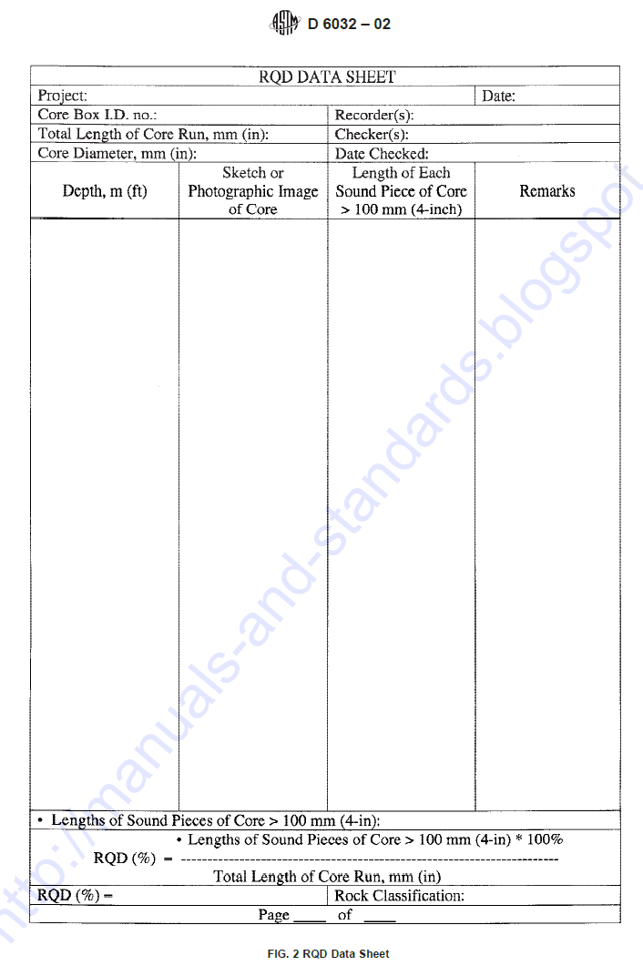 Toma de núcleos de roca y determinación de RQD on emaze