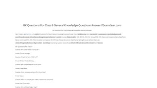 GK Questions For Class 6 GeneralKnowledge Questions on emaze