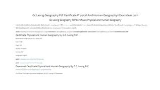 Gc Leong Geography Pdf Certificate Physical And Human Geography