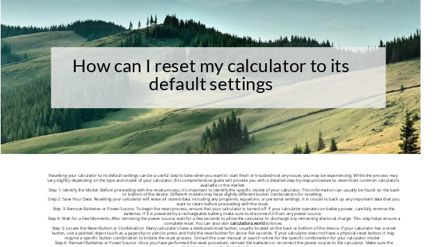 How can I reset my calculator to its default settings on emaze