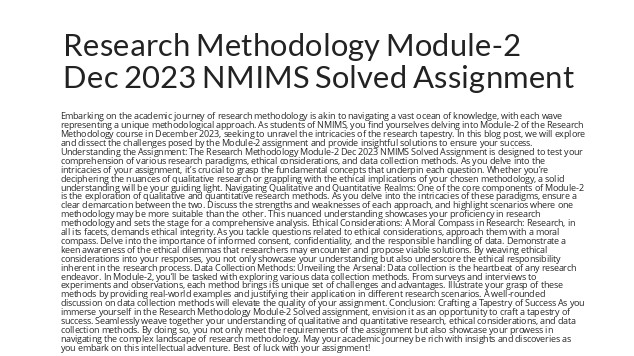 Research Methodology Module-2 Dec 2023 NMIMS Solved on emaze